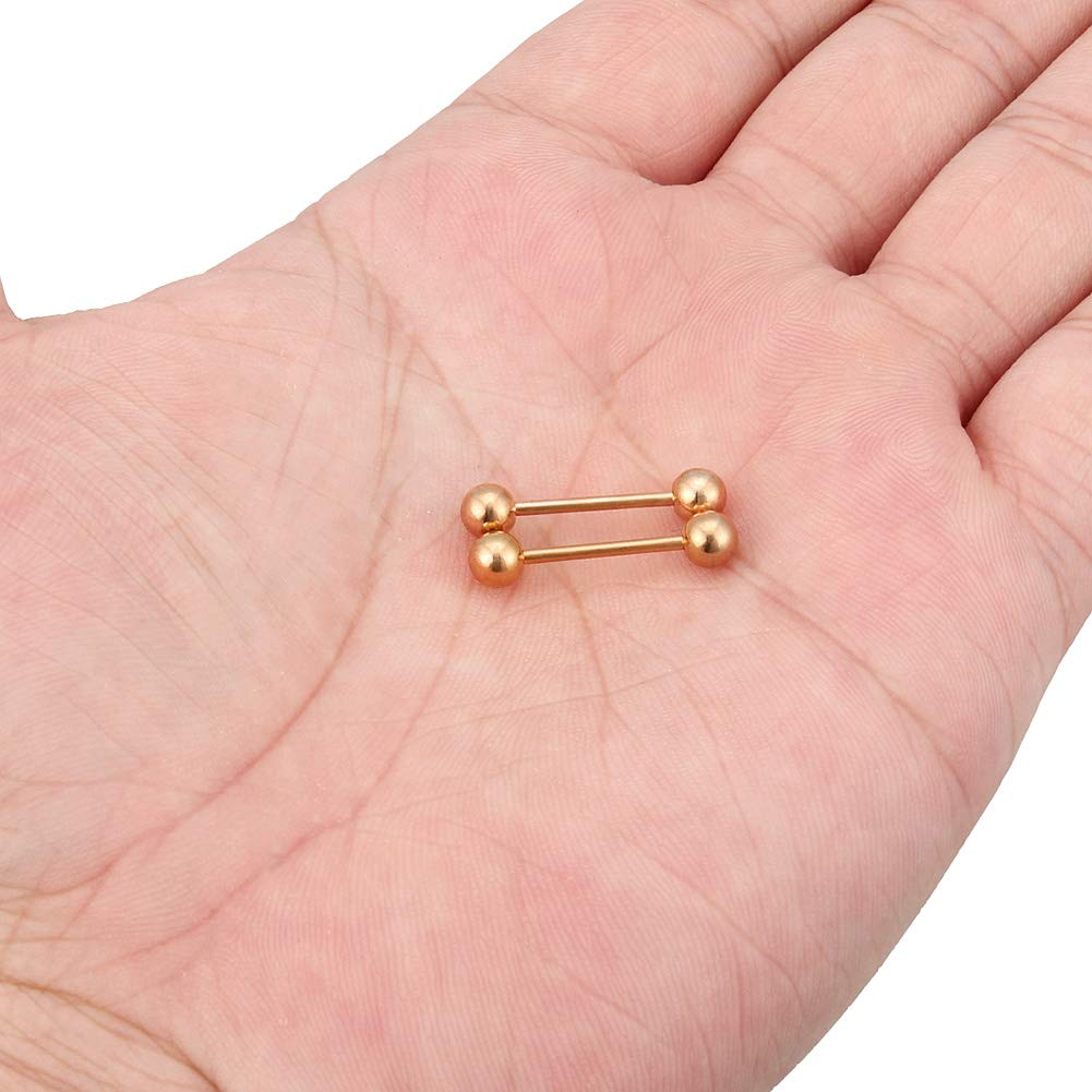 Ftovosyo 2PCS 16G 316L Stainless Steel Internally Threaded Tongue Nipple Shield Barbell Ring Bar Body Piercing Jewelry Retainer 14mm Rose Gold