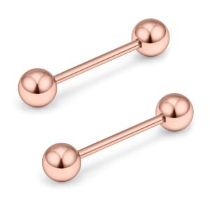 Ftovosyo 2PCS 16G 316L Stainless Steel Internally Threaded Tongue Nipple Shield Barbell Ring Bar Body Piercing Jewelry Retainer 14mm Rose Gold