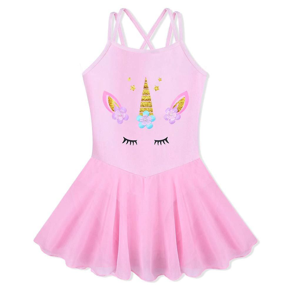 BAOHULU Girl's Skirted Leotards Camisole Cartoon Ballet Dance Tutu Dress B188_Pink_XL