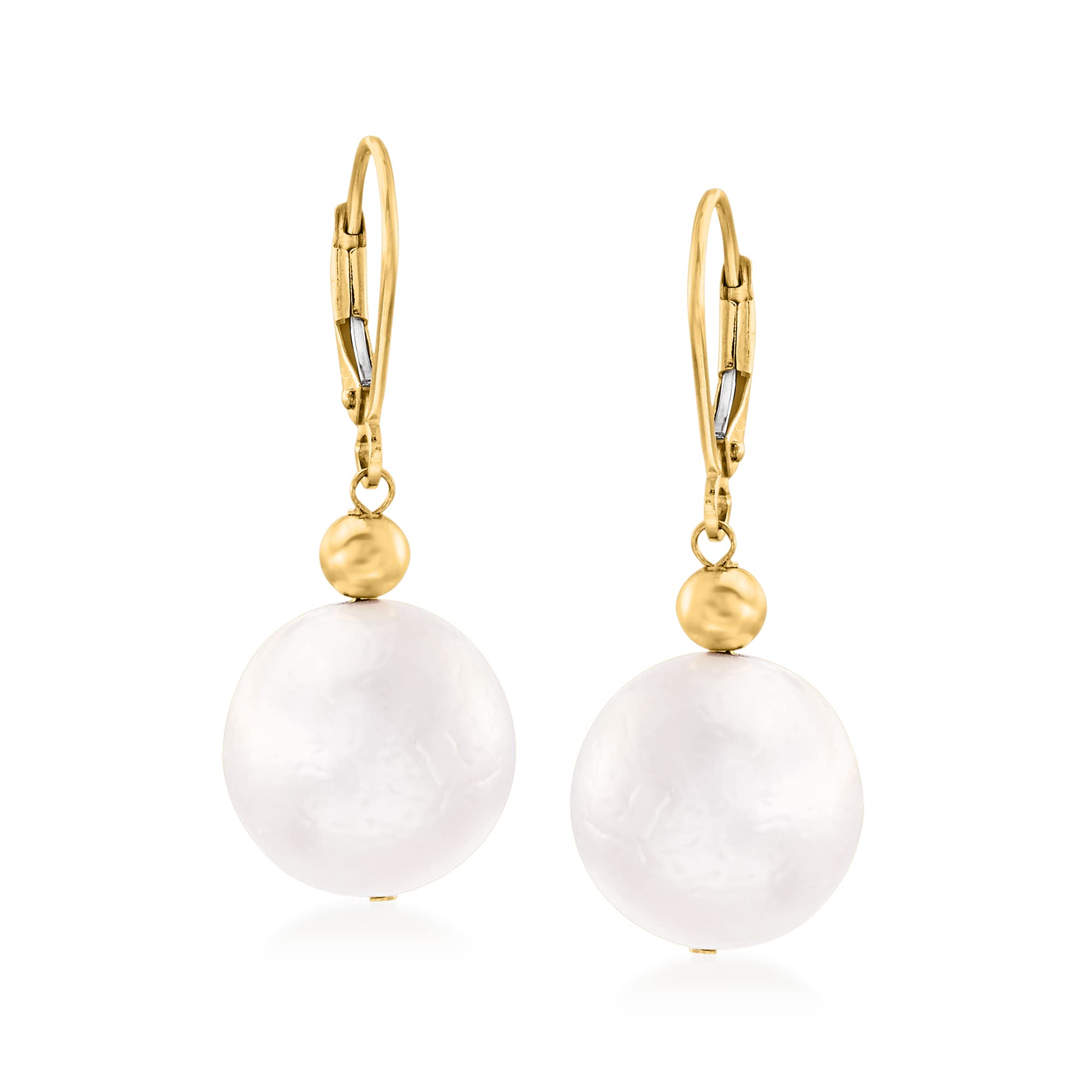 Ross-Simons 13-14mm Cultured Pearl Drop Earrings in 14kt Yellow Gold