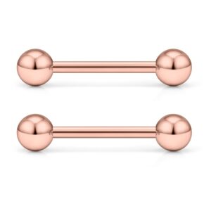 ftovosyo 2pcs 14g 316l stainless steel internally threaded tongue nipple shield barbell ring bar body piercing jewelry retainer 16mm rose gold