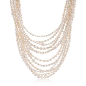 ross-simons 4-9mm cultured pearl multi-strand necklace with sterling silver. 18 inches