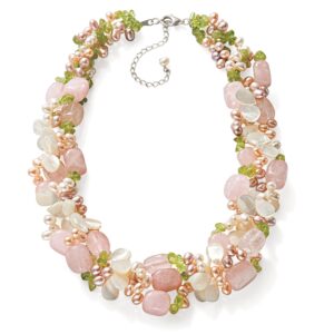 Ross-Simons 4-5mm Multicolored Cultured Pearl and Multi-Gemstone Torsade Necklace With Sterling Silver. 19 inches