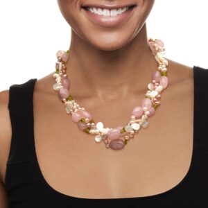 Ross-Simons 4-5mm Multicolored Cultured Pearl and Multi-Gemstone Torsade Necklace With Sterling Silver. 19 inches