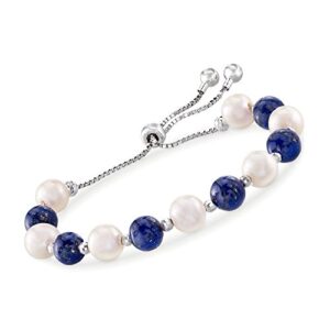 ross-simons lapis and 8-9mm cultured pearl bolo bracelet in sterling silver