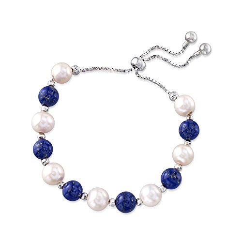 Ross-Simons Lapis and 8-9mm Cultured Pearl Bolo Bracelet in Sterling Silver