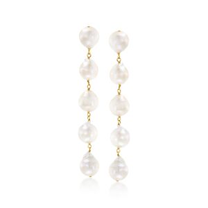 ross-simons 10-11mm cultured baroque pearl linear drop earrings in 14kt yellow gold