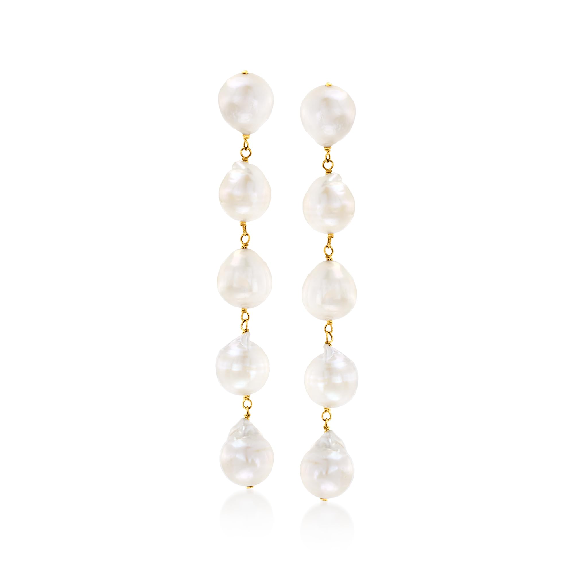 Ross-Simons 10-11mm Cultured Baroque Pearl Linear Drop Earrings in 14kt Yellow Gold