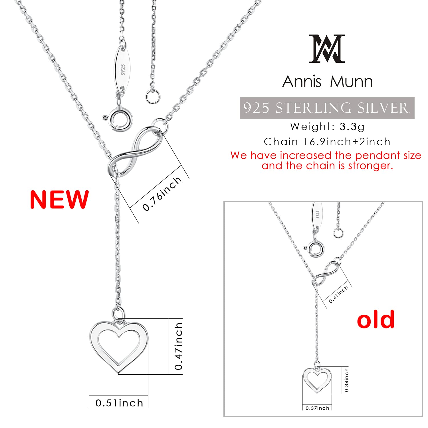 AM ANNIS MUNN Infinite Heart Necklace - 925 Sterling Silver Heart Necklaces for Women Gifts for Wife Women on Birthday Womens Jewelry Necklace