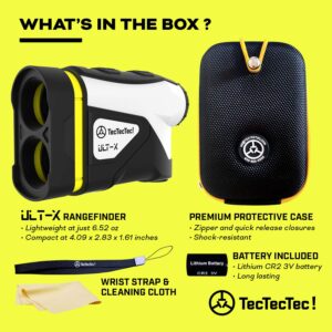 TecTecTec ULT-X High-Precision Golf Rangefinder, Laser Range Finder Binoculars with 6X Magnification, Slope Mode, Vibration, Continuous Scan CR-2 Battery for Measurement Golfing and Hunting