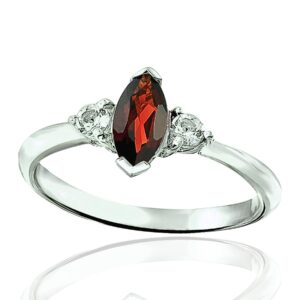 rb gems sterling silver 925 ring genuine gemstone marquise 8x4 mm, 0.91 cts, rhodium-plated finish (6, garnet)