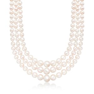 ross-simons 6-11.5mm cultured pearl graduated 3-strand necklace with 14kt yellow gold. 18 inches