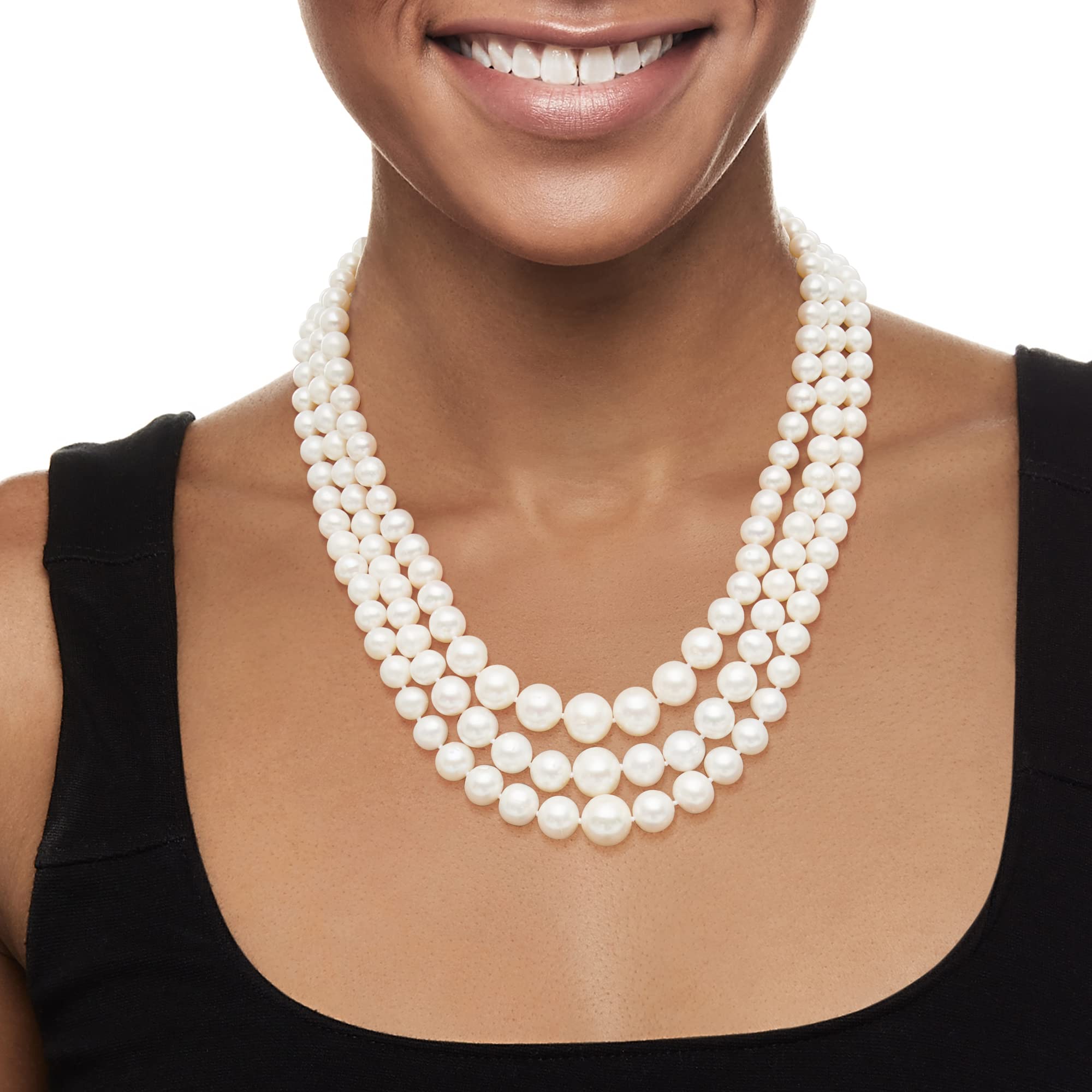 Ross-Simons 6-11.5mm Cultured Pearl Graduated 3-Strand Necklace With 14kt Yellow Gold. 18 inches