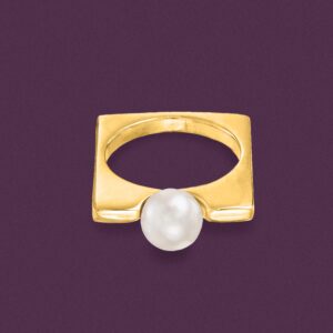 Ross-Simons Italian 8mm Cultured Pearl Square Ring in 22kt Gold Over Sterling. Size 8