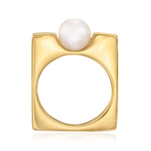 Ross-Simons Italian 8mm Cultured Pearl Square Ring in 22kt Gold Over Sterling. Size 8