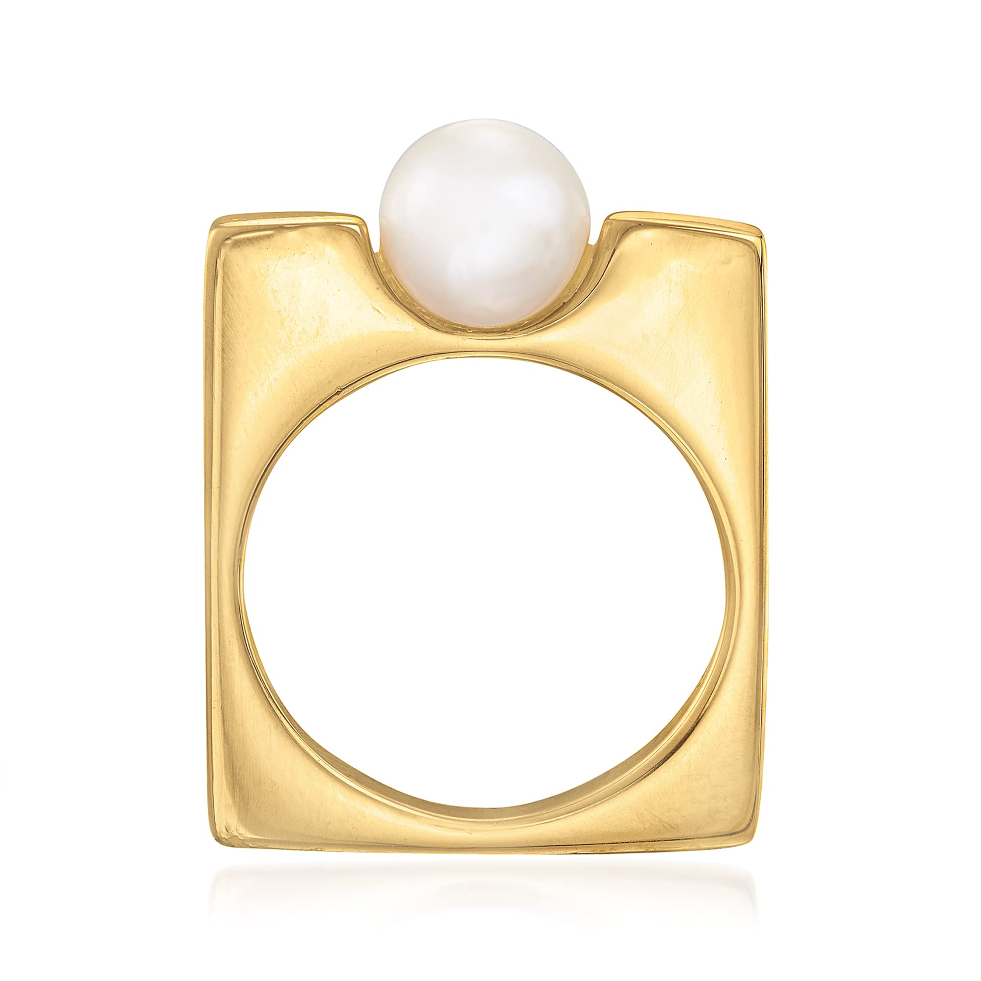 Ross-Simons Italian 8mm Cultured Pearl Square Ring in 22kt Gold Over Sterling. Size 8