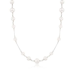 ross-simons 6-10mm cultured pearl station necklace in sterling silver. 36 inches