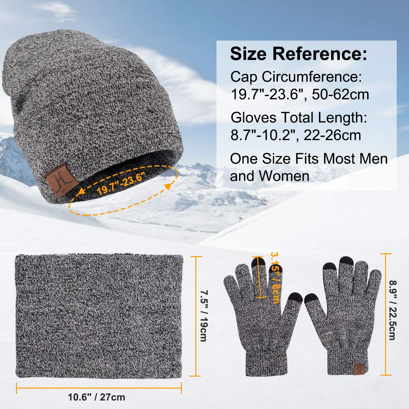 MAYLISACC Knit Beanie Hats Scarf and Touchscreen Gloves 3 Pcs Winter Set Fleece Lined for Men Women Cold Weather Grey