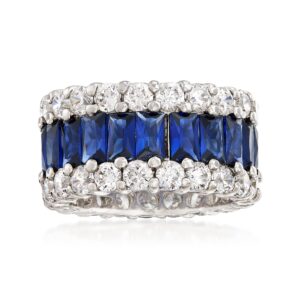 ross-simons 6.30 ct. t.w. simulated sapphire and 4.20 ct. t.w. cz eternity band in sterling silver. size 6