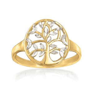 ross-simons 14kt 2-tone gold cut-out tree of life ring. size 8