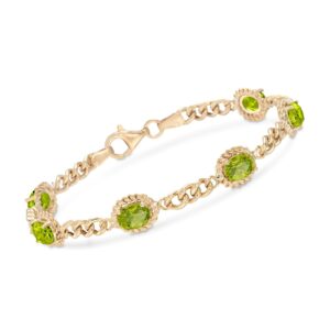 ross-simons 5.00 ct. t.w. peridot link bracelet in 18kt gold over sterling silver. 7 inches