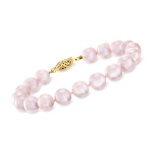 ross-simons 8-8.5mm pink cultured pearl bracelet with 14kt yellow gold clasp. 7 inches