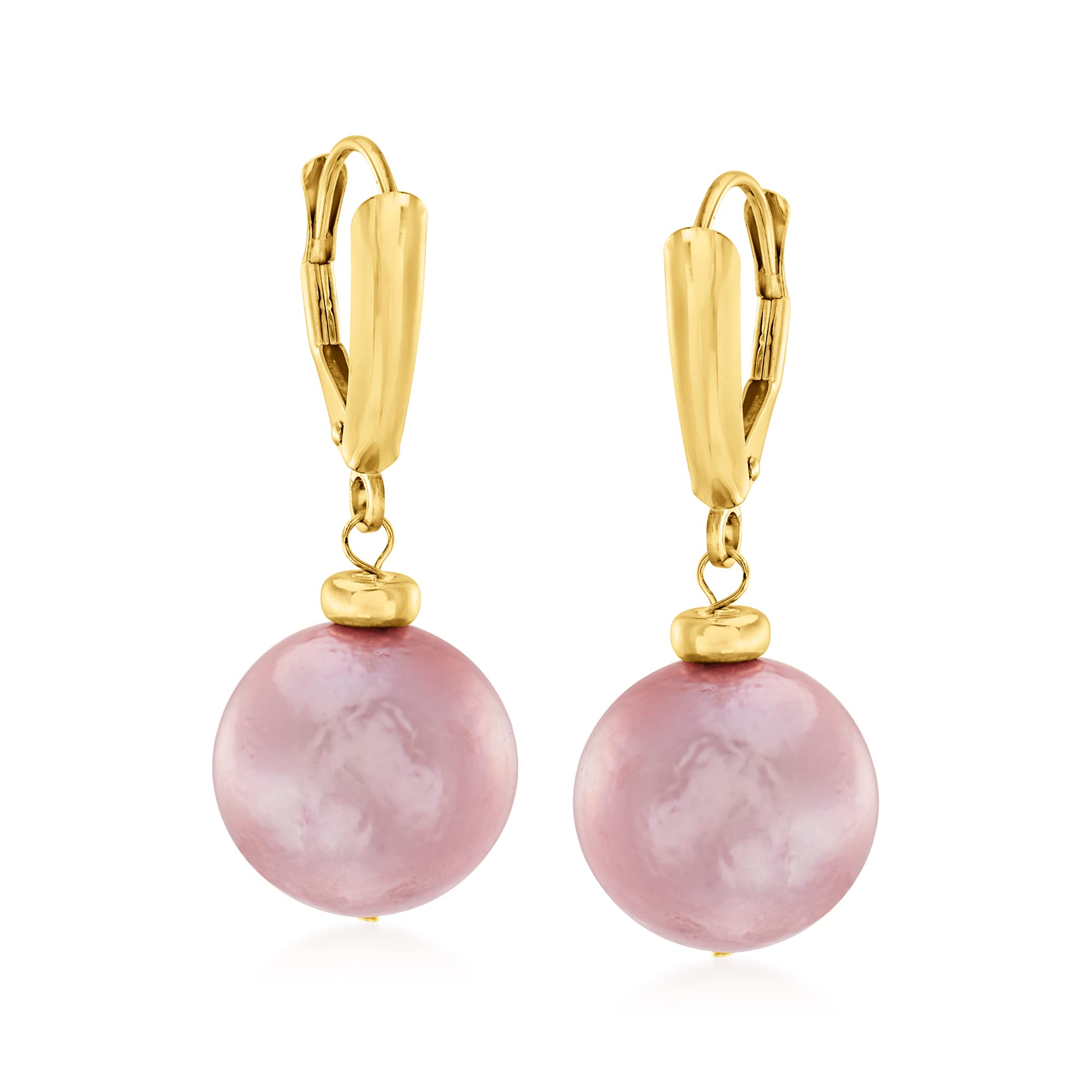 Ross-Simons 11.5-12.5mm Pink Cultured Pearl Drop Earrings in 14kt Yellow Gold