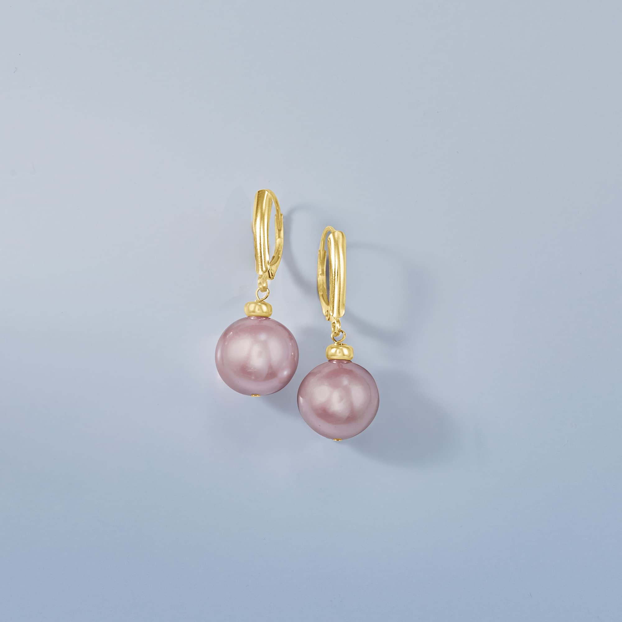 Ross-Simons 11.5-12.5mm Pink Cultured Pearl Drop Earrings in 14kt Yellow Gold