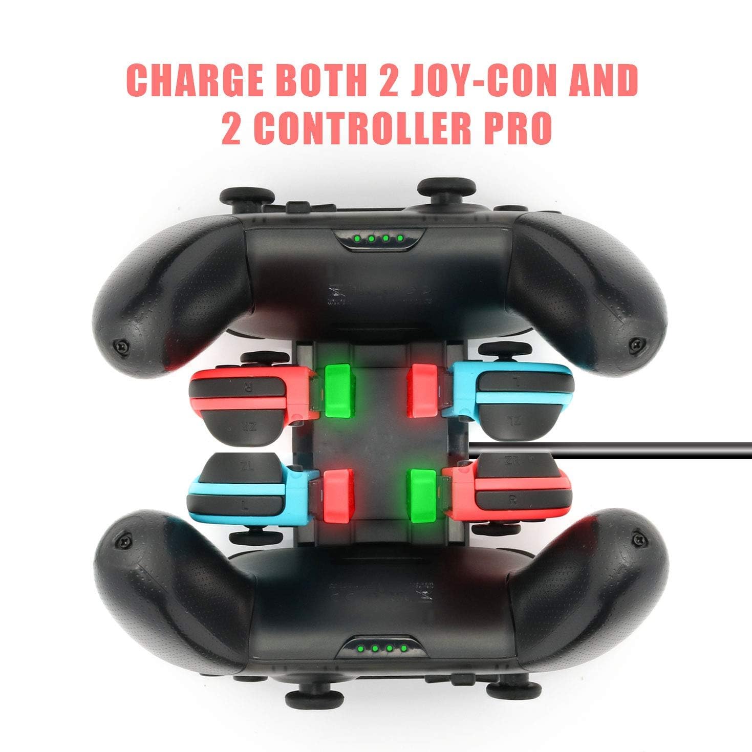 Controller Charger Dock for Nintendo Switch, 6 in 1 Charging Station for Nintendo Switch Joy-Con Controllers and Pro Controllers Black(Not for PowerA Pro Controllers)