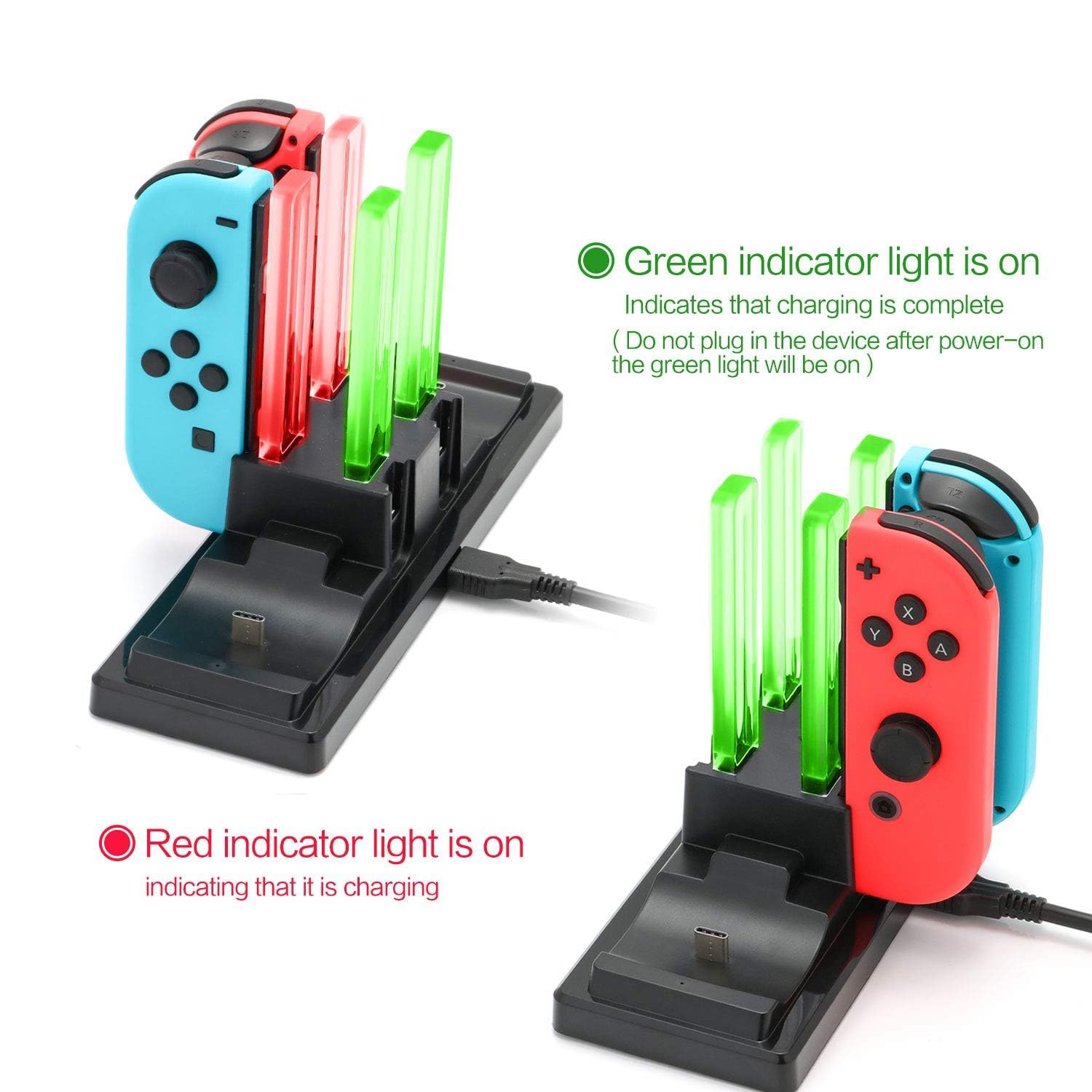 Controller Charger Dock for Nintendo Switch, 6 in 1 Charging Station for Nintendo Switch Joy-Con Controllers and Pro Controllers Black(Not for PowerA Pro Controllers)