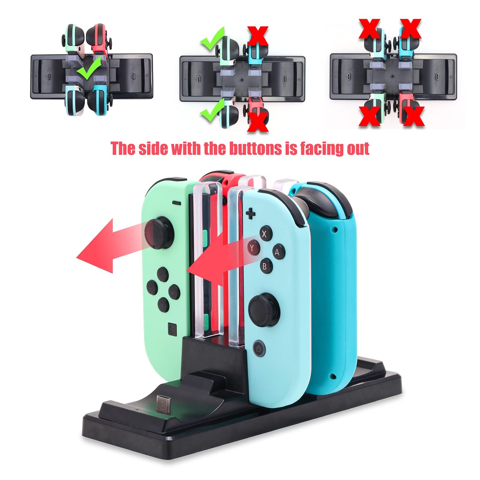 Controller Charger Dock for Nintendo Switch, 6 in 1 Charging Station for Nintendo Switch Joy-Con Controllers and Pro Controllers Black(Not for PowerA Pro Controllers)