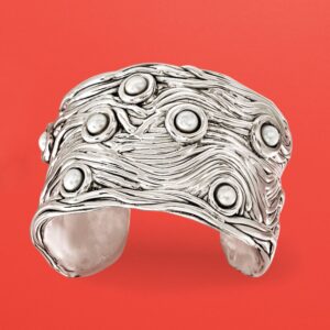 Ross-Simons 6-6.5mm Cultured Button Pearl Cuff Bracelet in Sterling Silver Over Resin. 8 inches