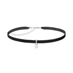 ross-simons 7-7.5mm cultured pearl and diamond-accented pendant choker necklace with sterling silver and black velvet cord. 13 inches