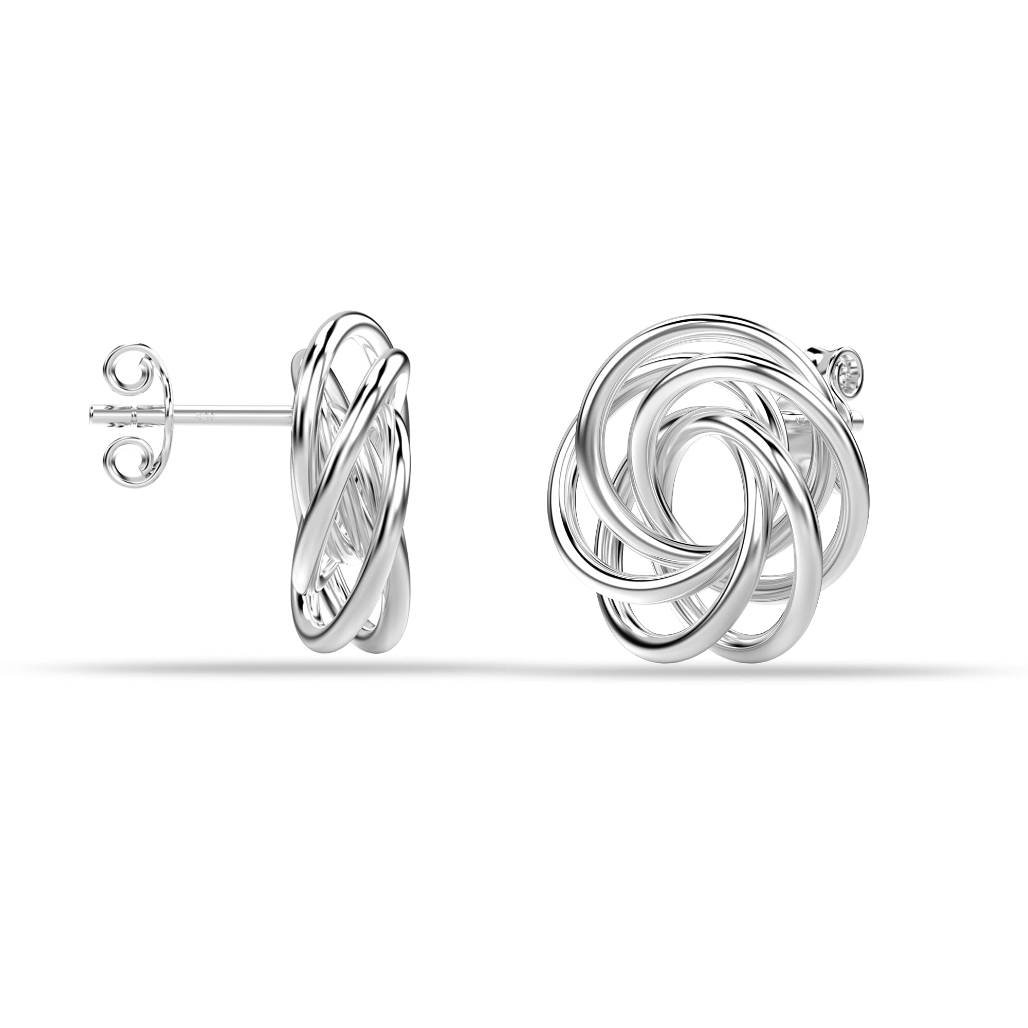 LeCalla 925 Sterling Silver Love Knot Stud Earrings Jewelry Italian Design Classic Twisted Wire Love Knot Earring for Women - 15mm