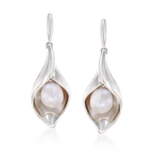 ross-simons 6.5-7mm cultured pearl nature-inspired drop earrings in sterling silver