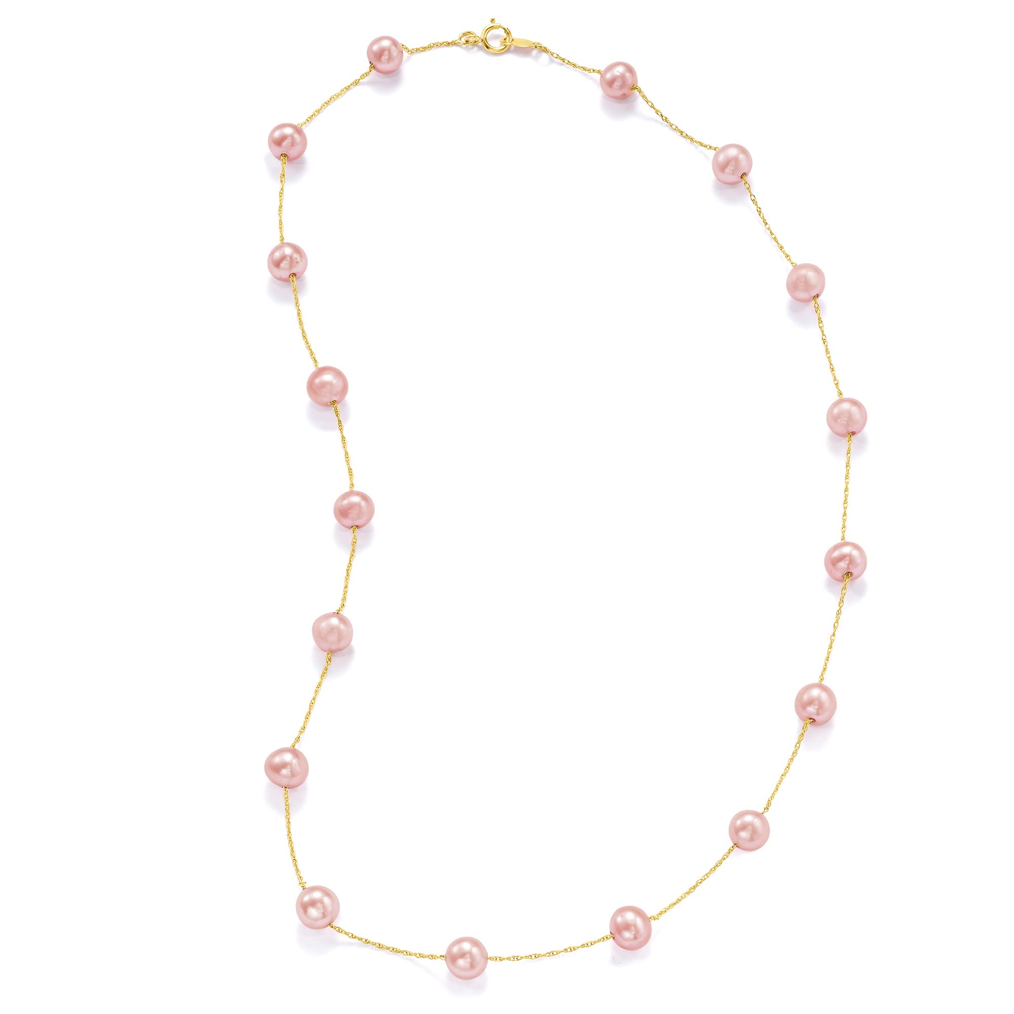 Ross-Simons 6-6.5mm Pink Cultured Pearl Station Necklace in 14kt Yellow Gold. 18 inches