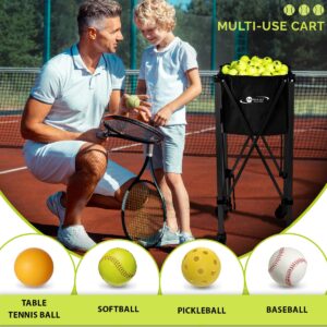 Morvat Heavy-Duty Pro Tennis Ball Cart 2.0, Holds 165 Tennis Balls- Premium Practice Hopper, Pickleball, Compact & Lightweight, Cell Phone Zipper Pocket, Easy Bag Removal- 3 Balls & Carry Bag Included