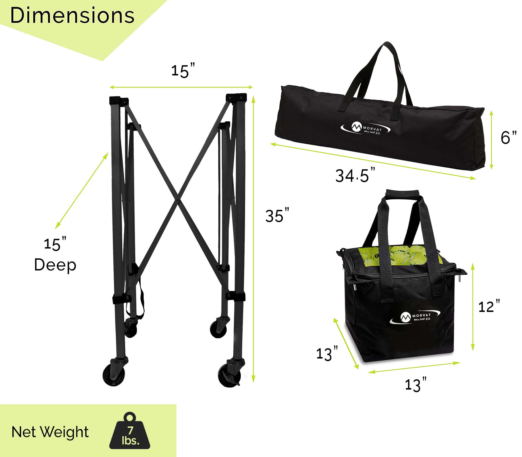 Morvat Heavy-Duty Pro Tennis Ball Cart 2.0, Holds 165 Tennis Balls- Premium Practice Hopper, Pickleball, Compact & Lightweight, Cell Phone Zipper Pocket, Easy Bag Removal- 3 Balls & Carry Bag Included