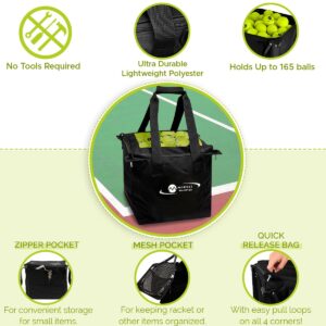 Morvat Heavy-Duty Pro Tennis Ball Cart 2.0, Holds 165 Tennis Balls- Premium Practice Hopper, Pickleball, Compact & Lightweight, Cell Phone Zipper Pocket, Easy Bag Removal- 3 Balls & Carry Bag Included