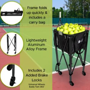 Morvat Heavy-Duty Pro Tennis Ball Cart 2.0, Holds 165 Tennis Balls- Premium Practice Hopper, Pickleball, Compact & Lightweight, Cell Phone Zipper Pocket, Easy Bag Removal- 3 Balls & Carry Bag Included