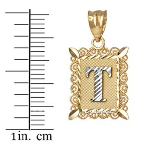 LA BLINGZ 14K Yellow Gold Filigree Alphabet Initial Letter T DC Charm Necklace (Pendant (no Chain))