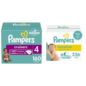 diapers size 4, 160 count and baby wipes - pampers cruisers disposable baby diapers and water baby wipes sensitive pop-top packs, 336 count (packaging may vary)