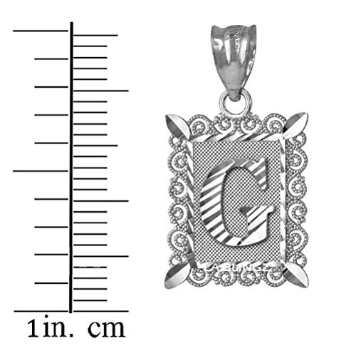 LA BLINGZ 10K White Gold Filigree Alphabet Initial Letter G DC Pendant (S/L) (Small)