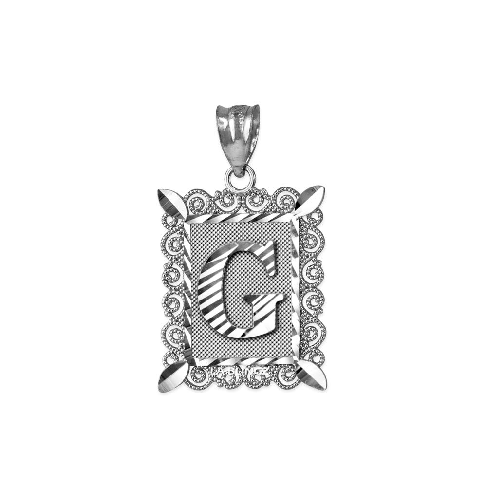 LA BLINGZ 10K White Gold Filigree Alphabet Initial Letter G DC Pendant (S/L) (Small)