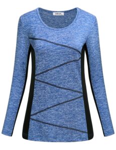 axbyczd exercise tops for women yoga long sleeve athletic wear running training performance pilates spring workout outdoor clothes blue xl