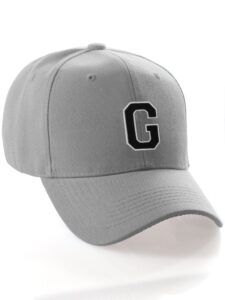 classic baseball hat custom a to z initial team letter, lt gray cap white black letter g