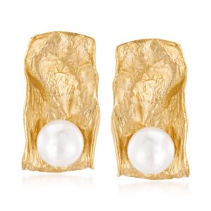 ross-simons italian 7.5-8mm cultured pearl sculptural earrings in 18kt gold over sterling