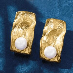 Ross-Simons Italian 7.5-8mm Cultured Pearl Sculptural Earrings in 18kt Gold Over Sterling