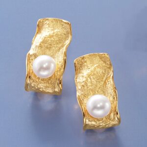 Ross-Simons Italian 7.5-8mm Cultured Pearl Sculptural Earrings in 18kt Gold Over Sterling