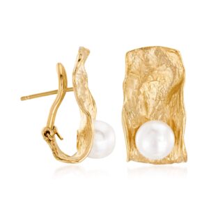 Ross-Simons Italian 7.5-8mm Cultured Pearl Sculptural Earrings in 18kt Gold Over Sterling